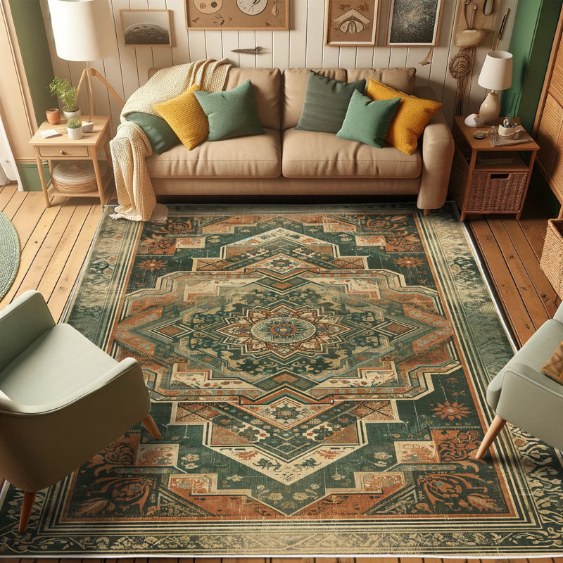 Ambesonne Oriental Boho High Density Long Fiber Poly Threads Decorative Area Rug Carpet | Wayfair